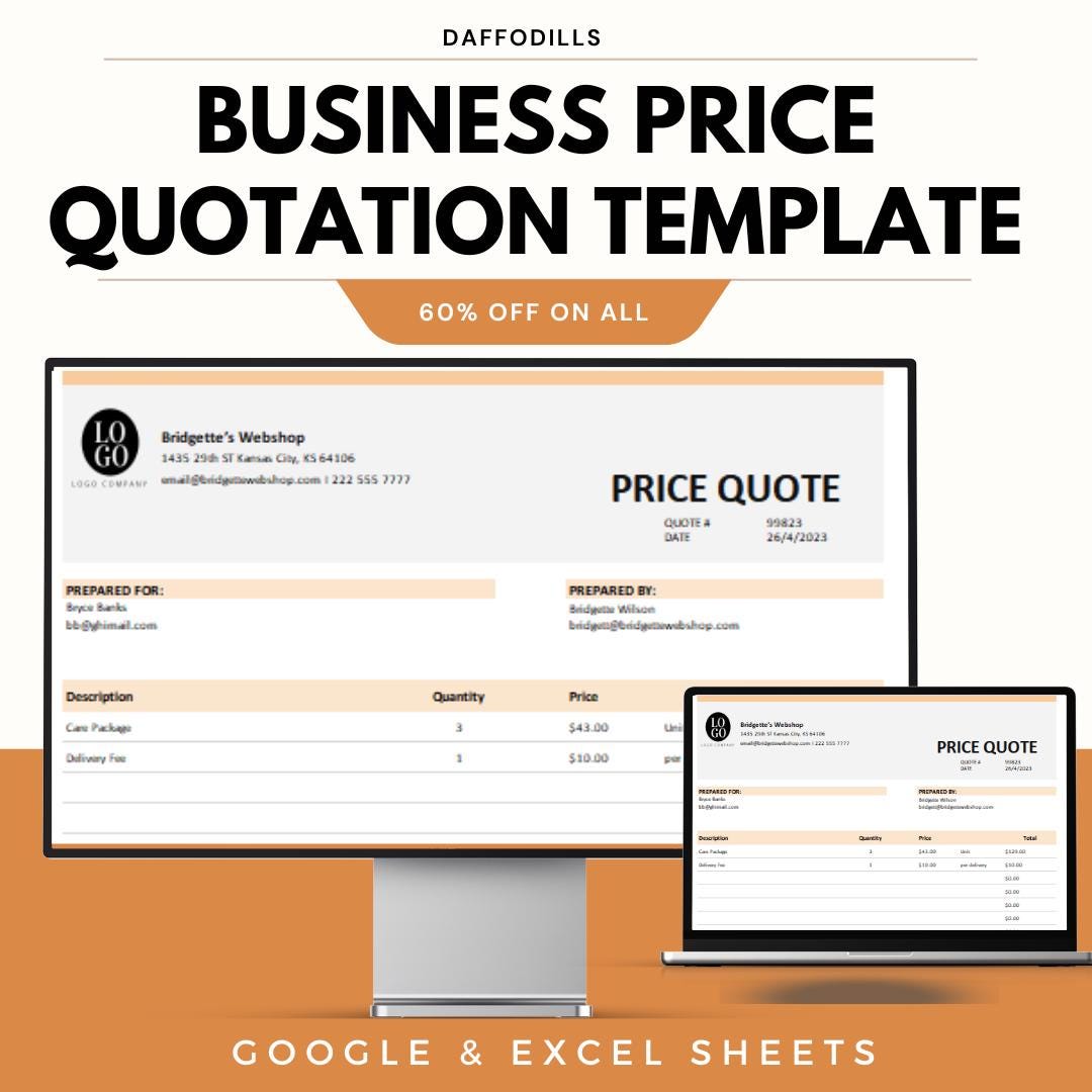 Business Price Quotation Template, Excel and Google Sheets Quote Form ...