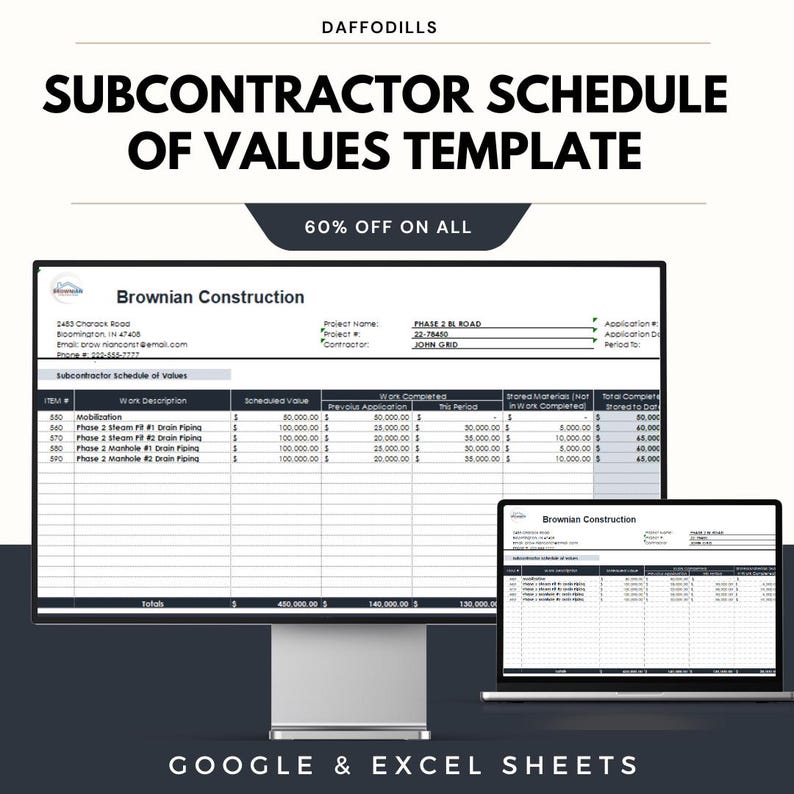 Subcontractor Schedule of Values Template, Construction Payment ...