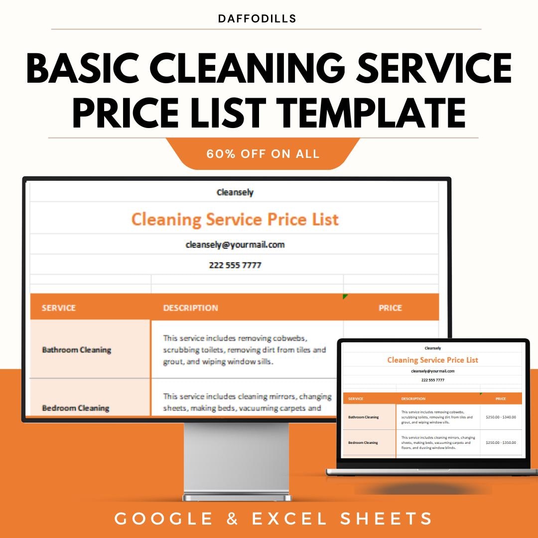 Basic Cleaning Service Price List Template: Google & Excel Sheets for ...
