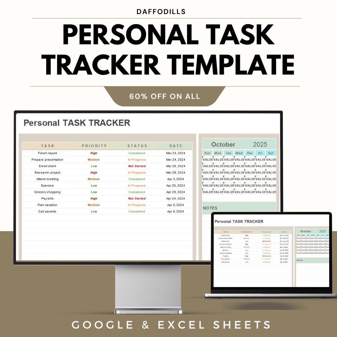 Personal Task Tracker Template, Daily Task Planner, Productivity ...
