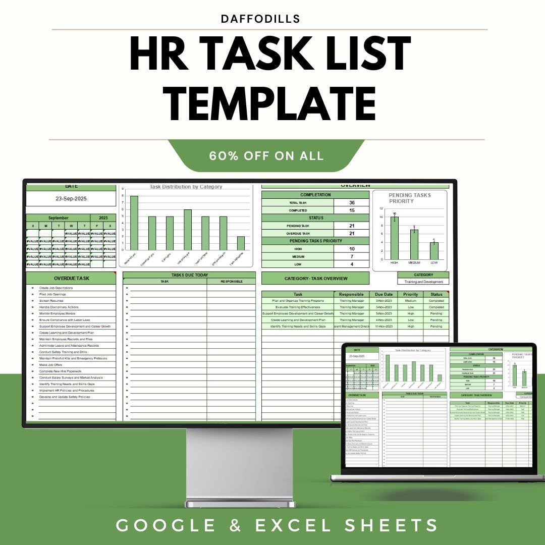 HR Task List Template, Employee Task Tracker, HR Dashboard Excel ...