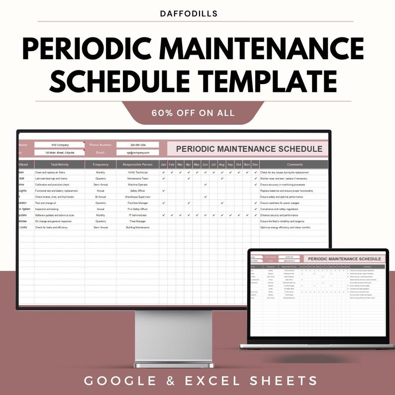Periodic Maintenance Schedule Template, Equipment Service Log, Excel ...