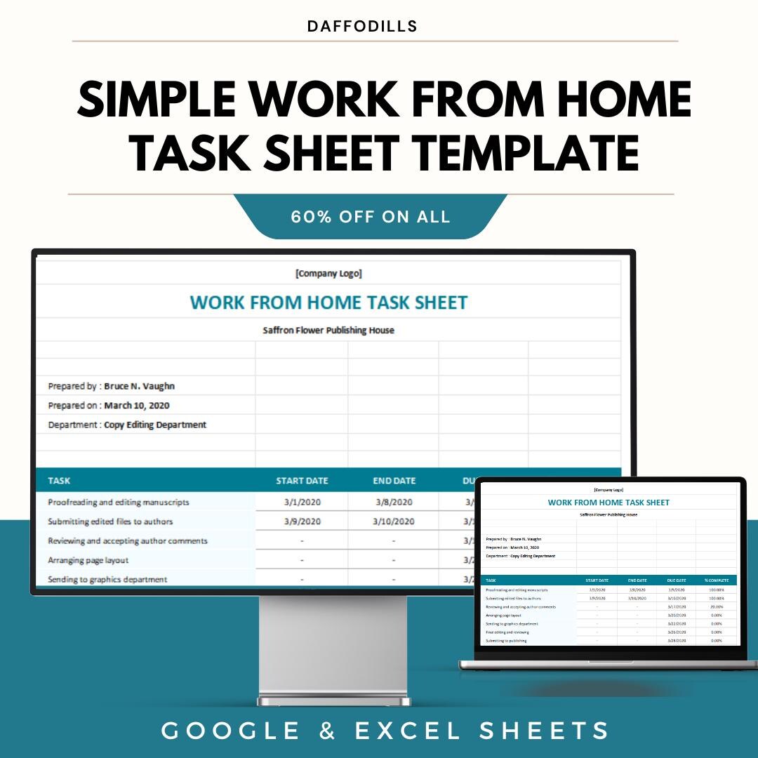 Simple Work From Home Task Sheet Template, Excel Remote Work Tracker ...