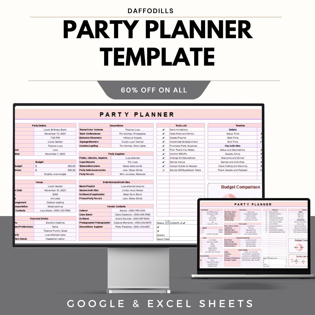 Party Planner Template, Event Planning Spreadsheet, Google Sheets Excel ...