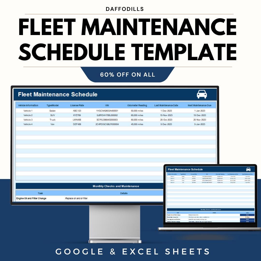 Fleet Maintenance Schedule Template, Vehicle Service Tracker ...