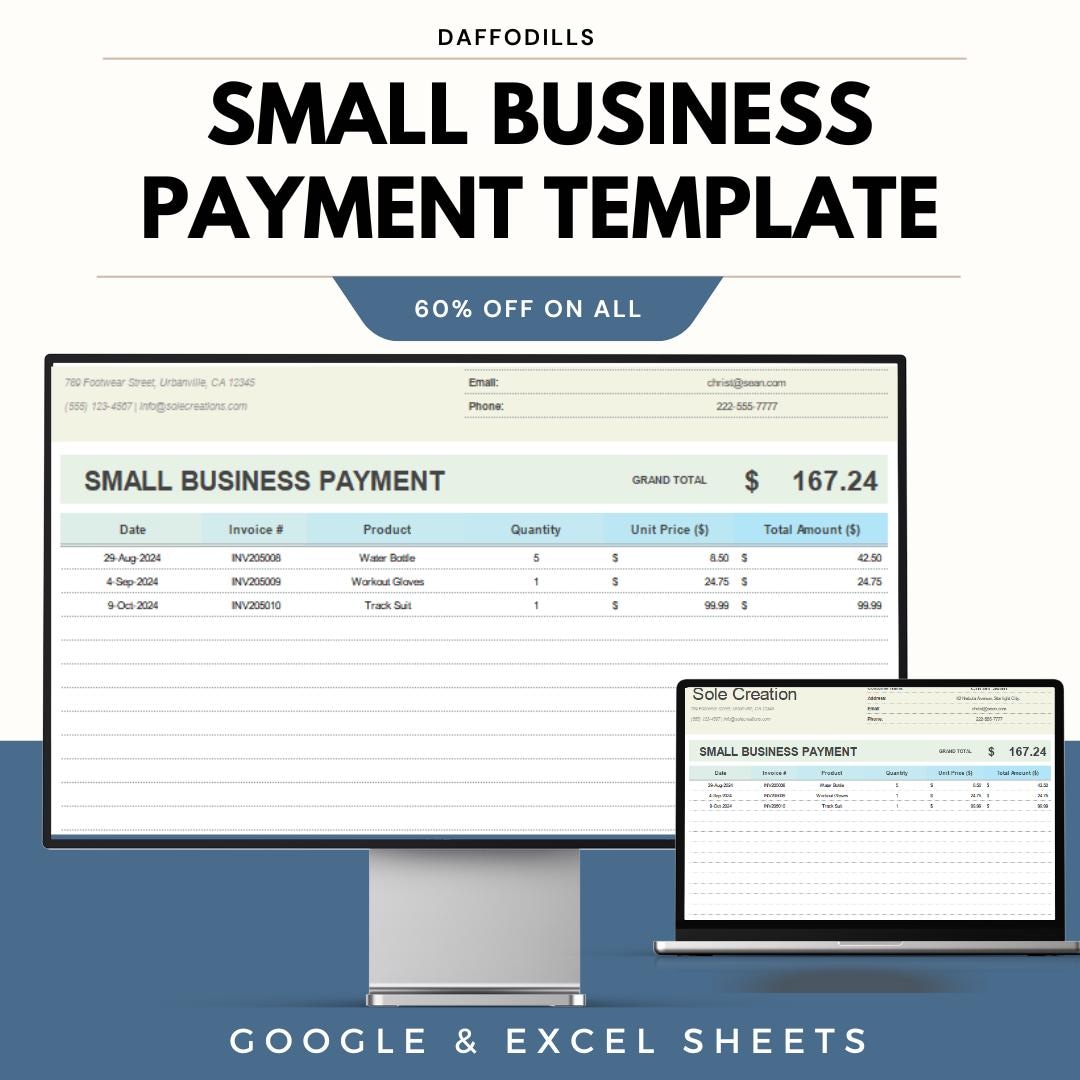 Small Business Payment Template, Invoice and Payment Log Spreadsheet ...