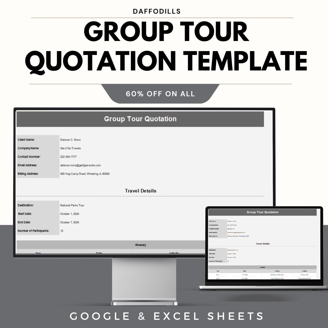 Group Tour Quotation Template, Travel Quote Excel Sheet, Trip Planner ...