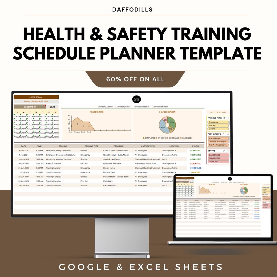 Health and Safety Training Schedule Planner Template | Google & Excel ...