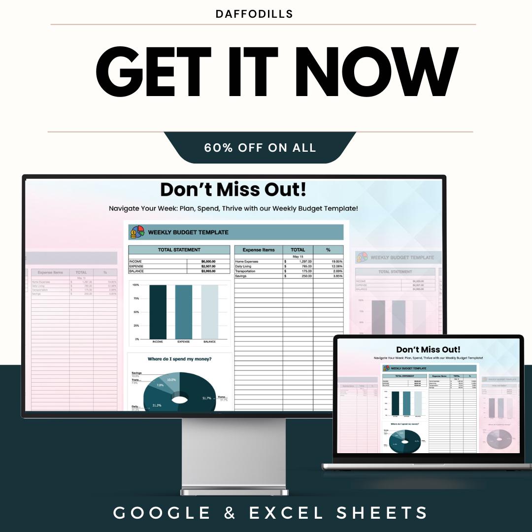 Weekly Budget Template, Google Sheets Budget Planner, Excel Expense ...