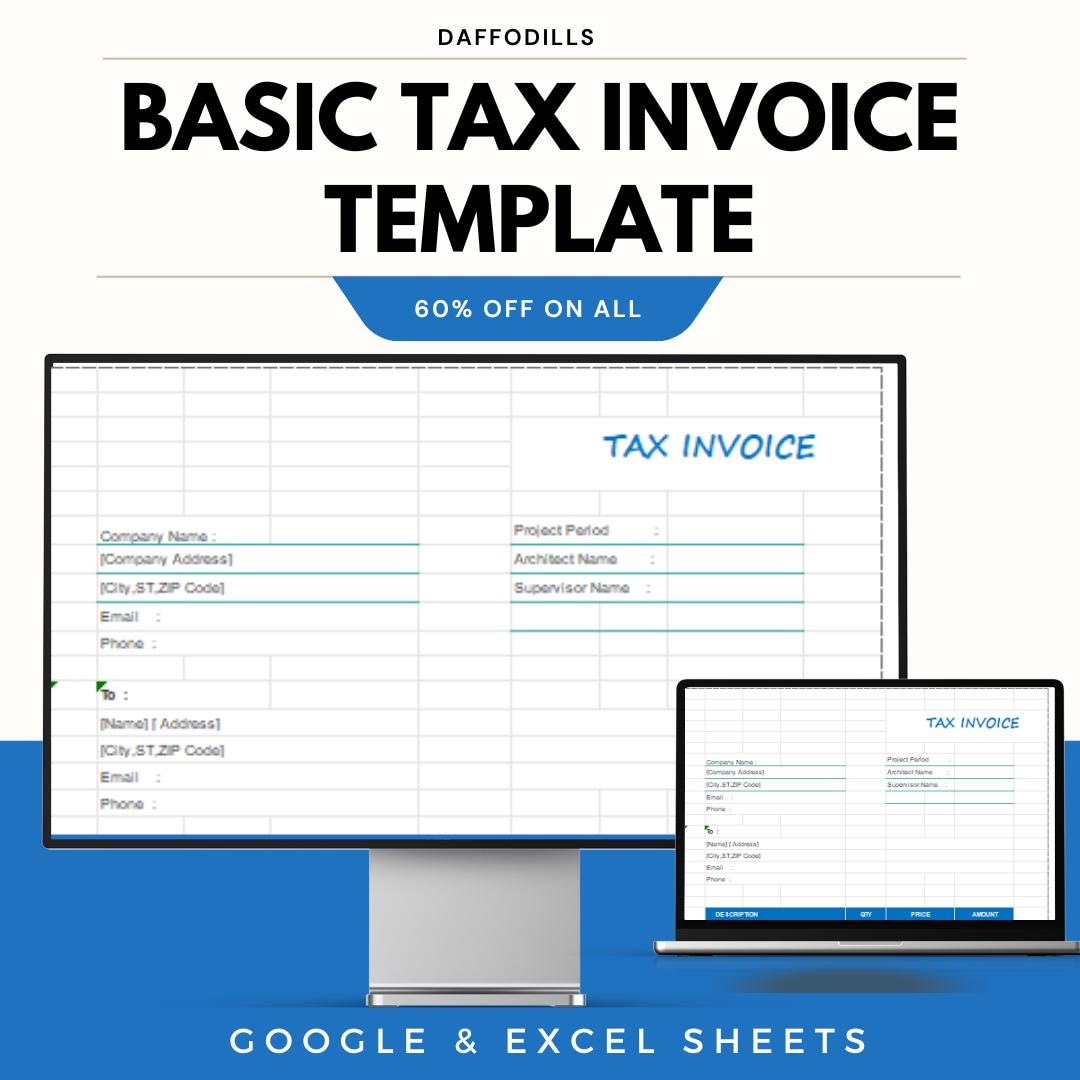 Basic Tax Invoice Template – Editable in Google Sheets & Excel | Instant Download - Etsy