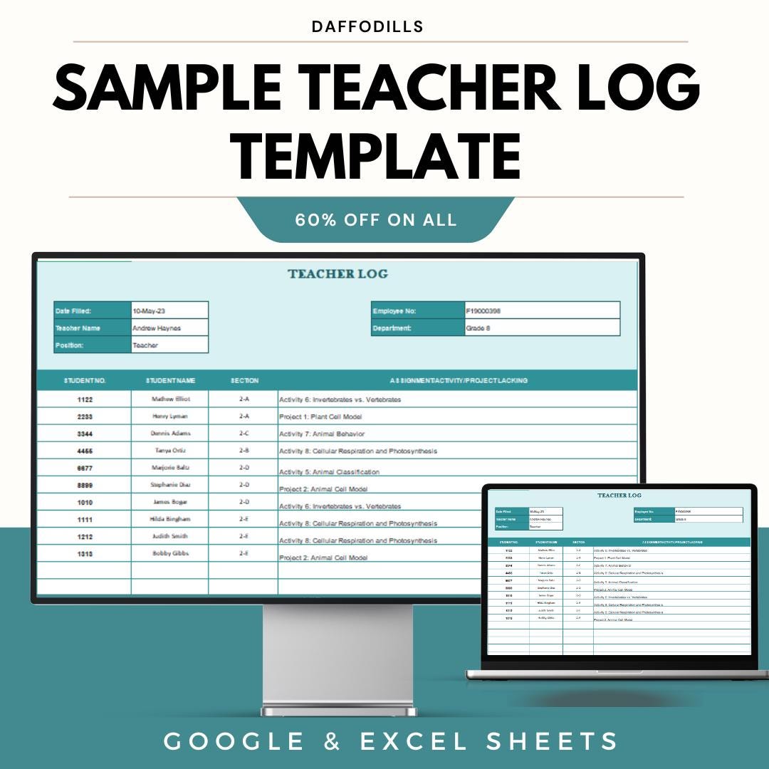 Sample Teacher Log Template, Excel Teacher Record Sheet, Google Sheets ...