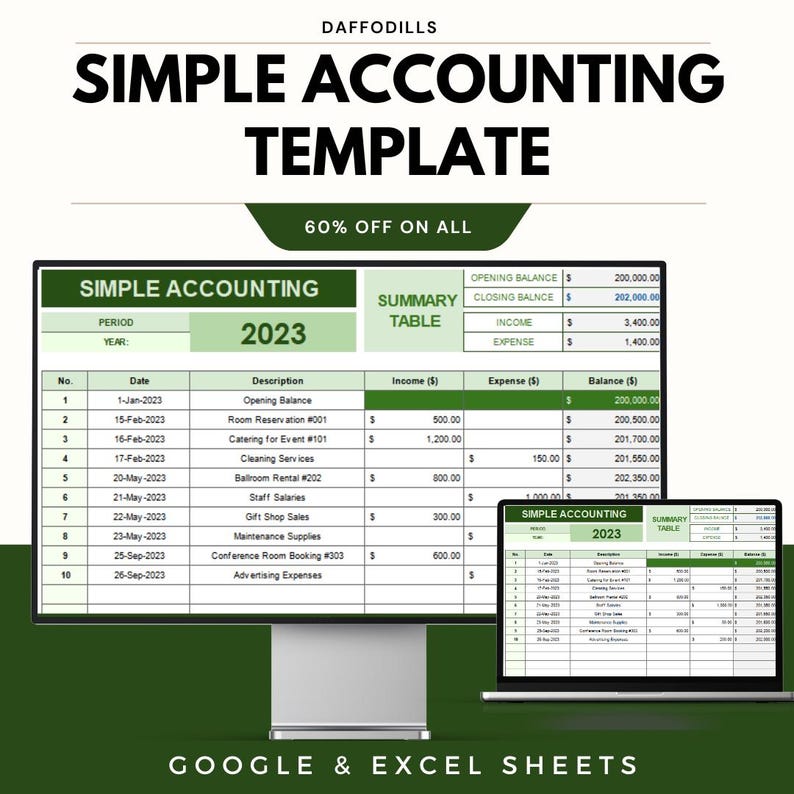 Simple Accounting Template, Small Business Bookkeeping Spreadsheet ...