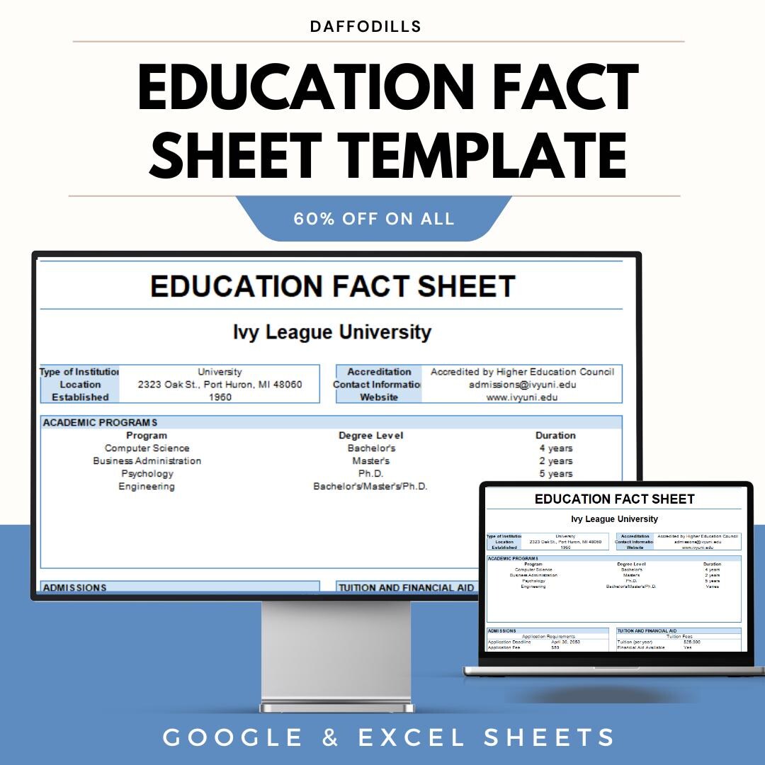 Education Fact Template, Google Sheets and Excel University Profile ...