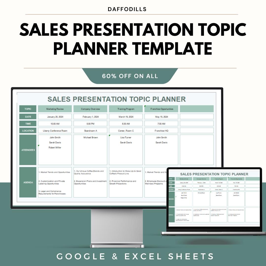 Sales Presentation Topic Planner Template, Sales Meeting Organizer ...