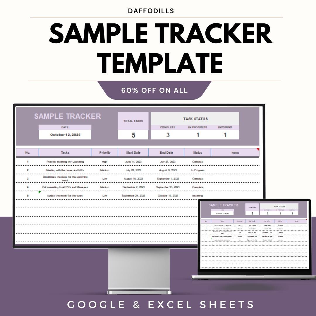 Sample Tracker Template, Excel & Google Sheets Task Tracker, Project ...