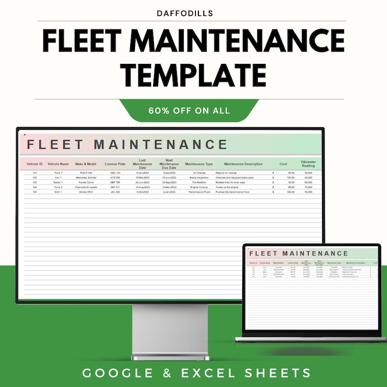 Fleet Maintenance Template, Excel Vehicle Service Log, Google Sheets ...