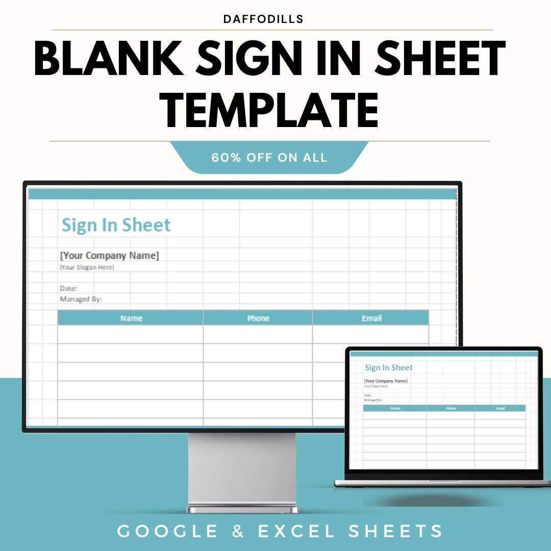 Blank Sign in Sheet Template, Attendance Log Sheet, Printable Excel ...