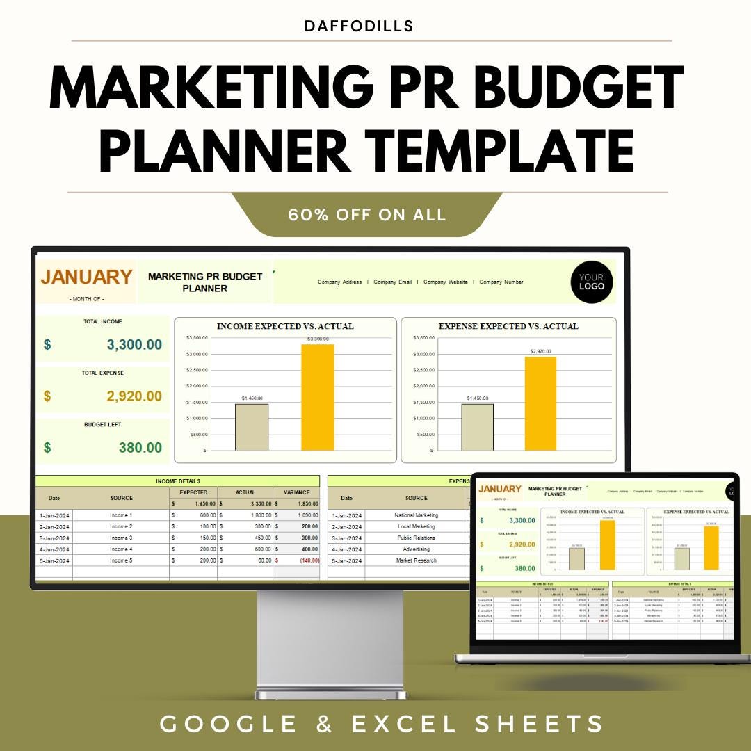 Marketing PR Budget Planner Template, Budget Excel Sheet, PR Campaign ...