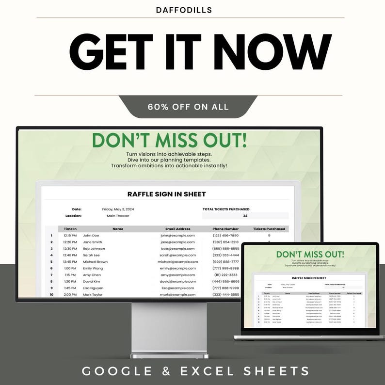 Raffle Sign in Sheet Template, Event Registration Log, Ticket Tracker ...