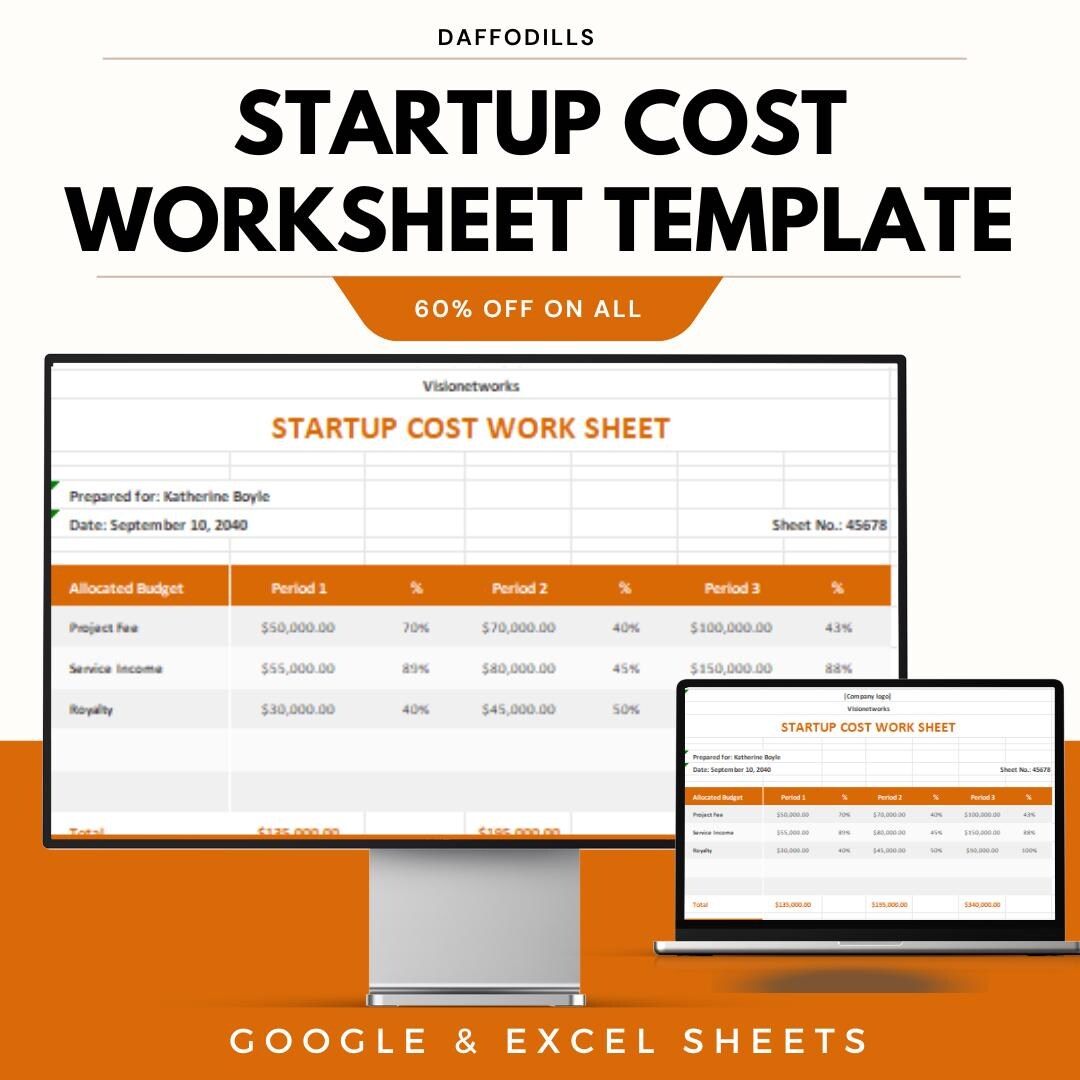 Startup Cost Worksheet Template for Google Sheets & Excel, Business ...