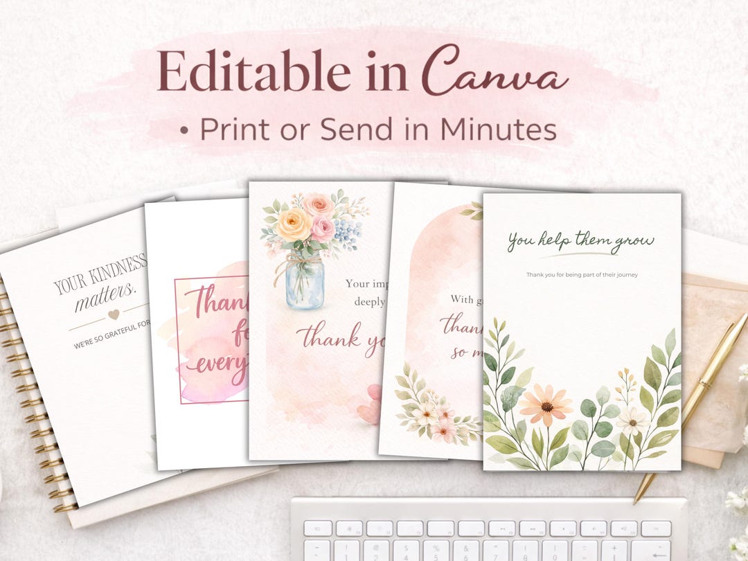 Editable Thank You Cards for Teachers, Staff or Volunteers – Printable ...