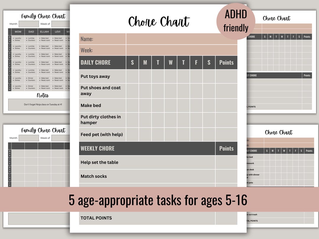 Printable Chore Chart Bundle for Kids Teens, Families and Overwhelmed ...