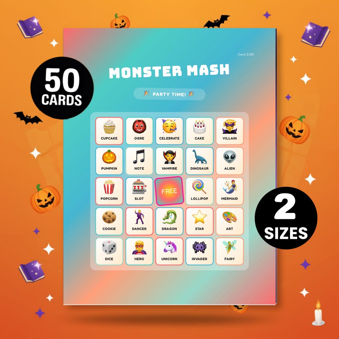 Monster Mash Bingo Game Printable, 50 Unique Cards, Party Digital ...