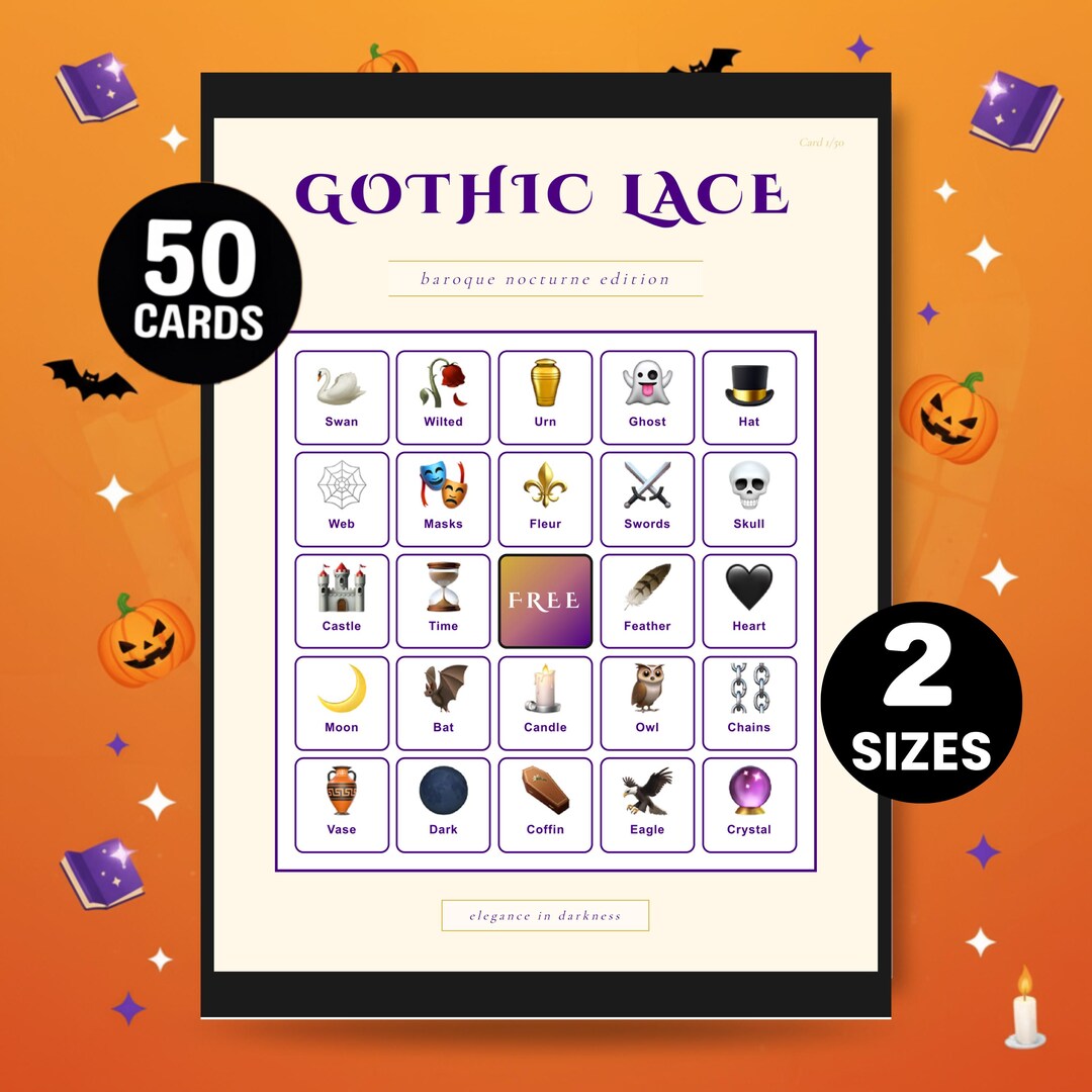 Gothic Lace Bingo Cards, Dark Victorian Bingo Game, Elegant Gothic ...