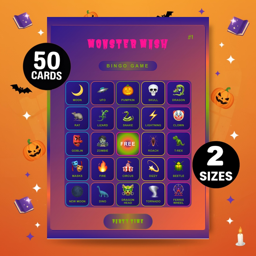 Halloween Bingo Game: Monster Mash Party, 50 Unique Cards (PDF) - Etsy