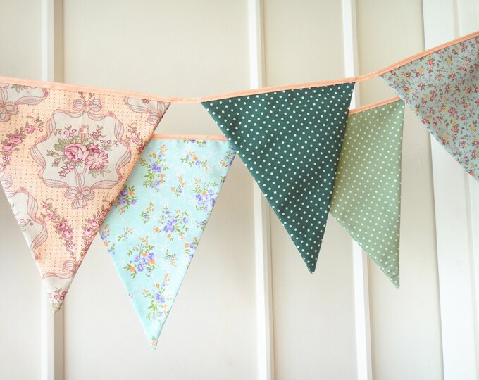 Peach and Green Fabric Banners Wedding Bunting Party - Etsy