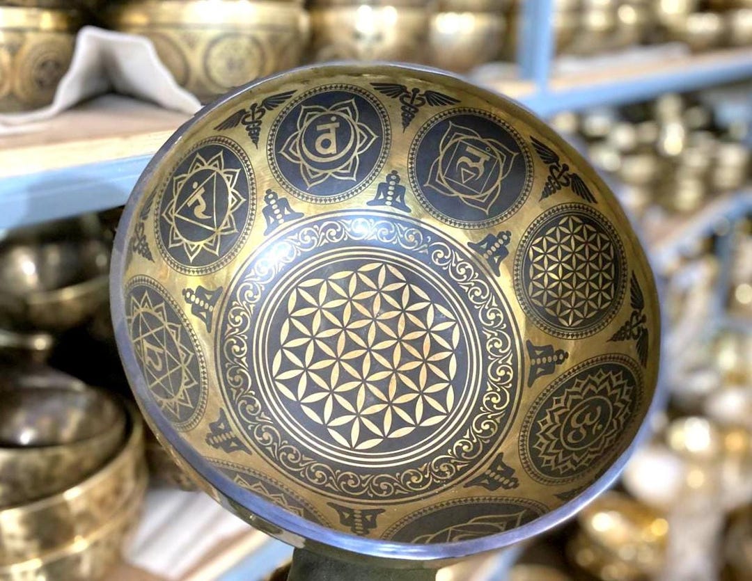 9 Inches Geometry Flower of Life Singing Bowl - Tibetan Handmade Bowl ...