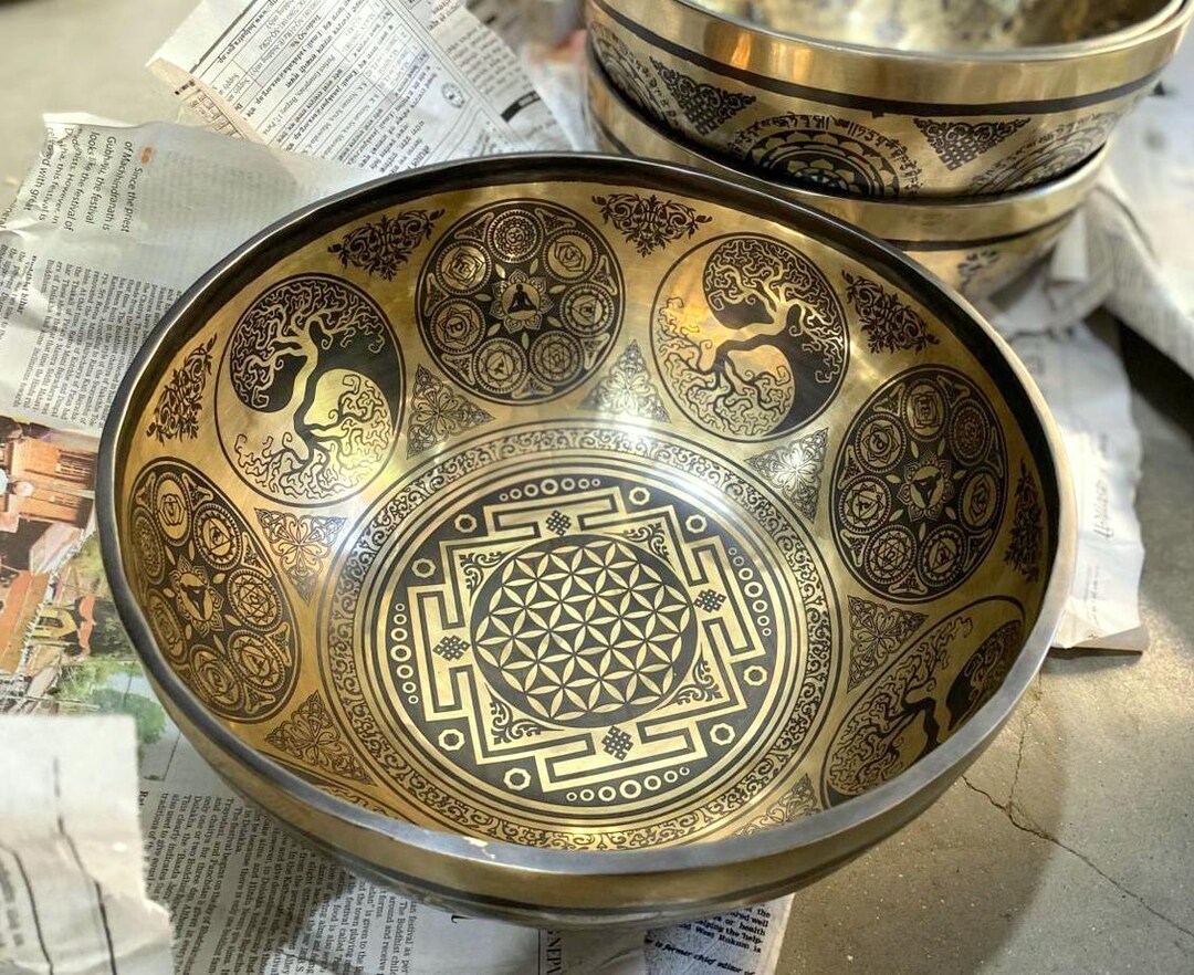 10 Inches Sacred Geometry Carved - Seven Chakra , Tree of Life Carved ...