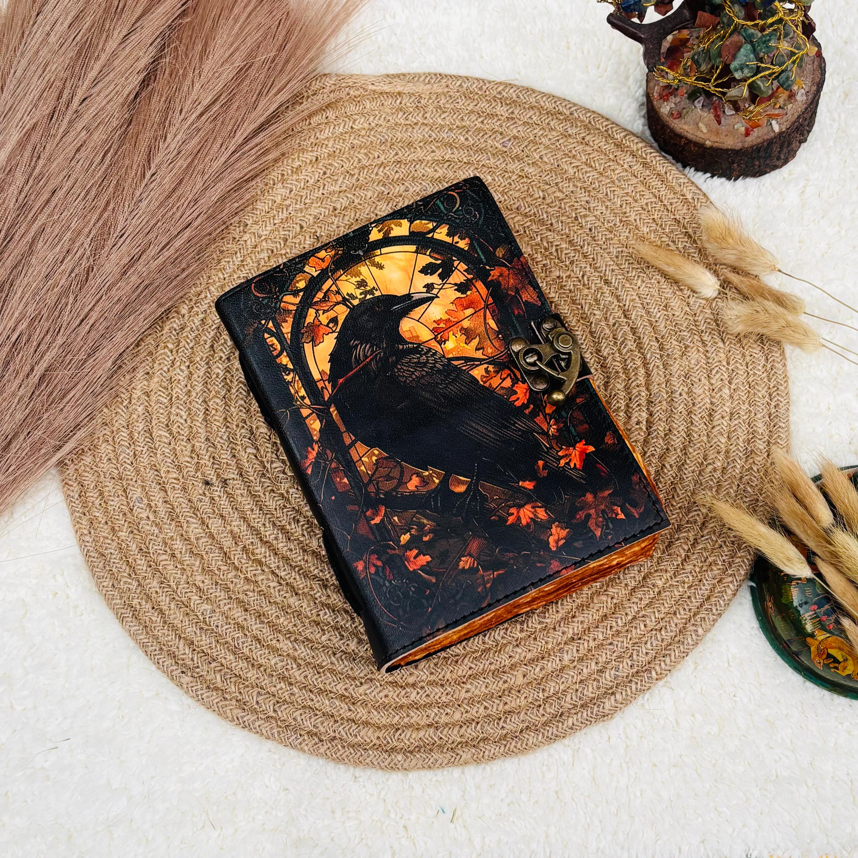 Raven Leather Grimoire Journal – Gothic Book of Shadows With Lock - Etsy