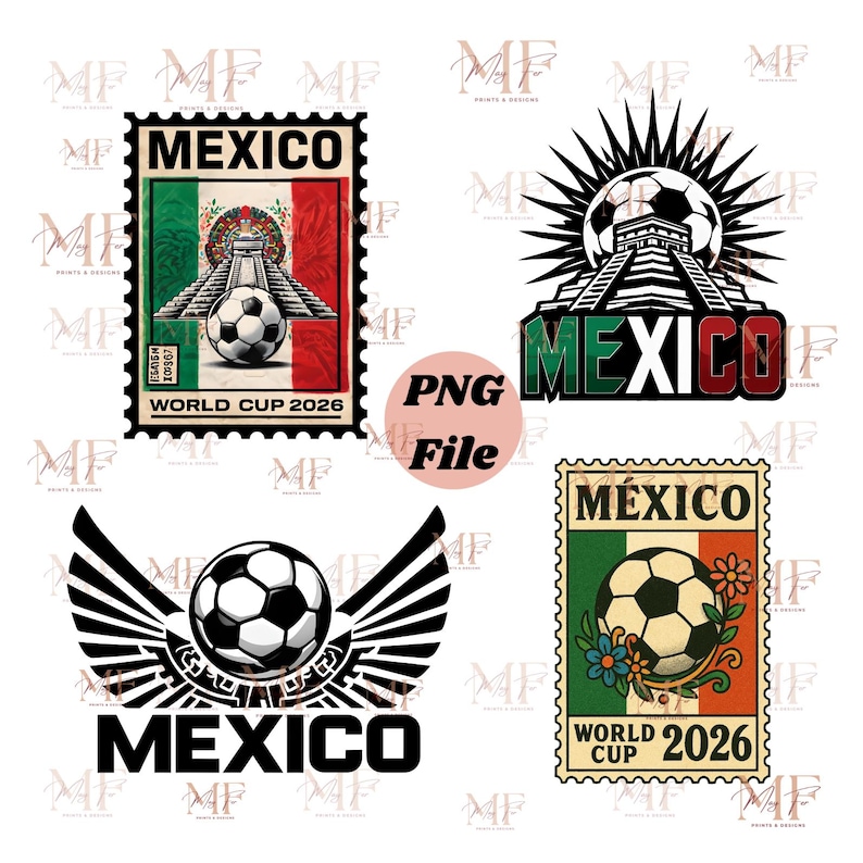 World Cup 2026 Mexico PNG Bundle, Vintage Soccer Postal Stamp, 4 ...