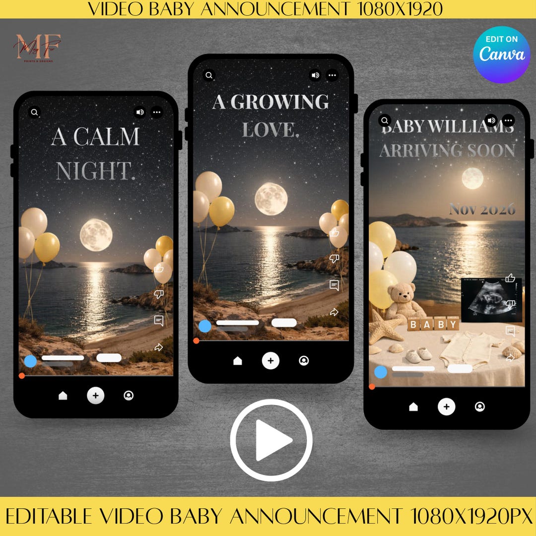 Pregnancy Reveal Video Template Editable Canva Baby Announcement Video ...