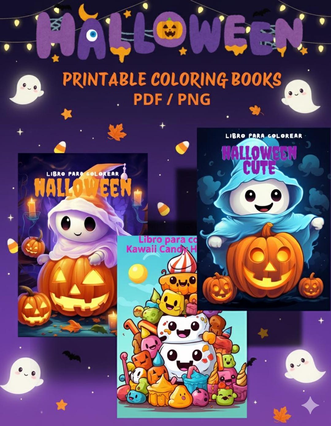 60+ Cute Kawaii Halloween Coloring Pages | 3 Digital Books (PDF & PNG ...