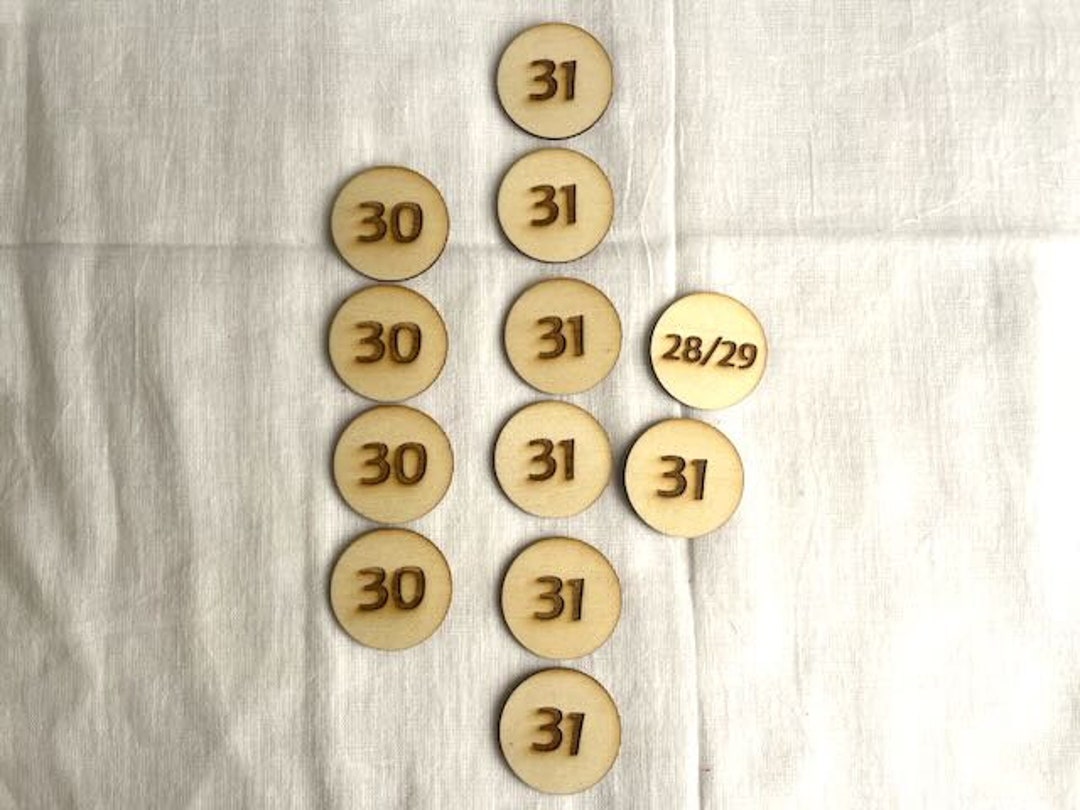 Number of Months Tiles, Extension, Days of the Months Made of Wood ...