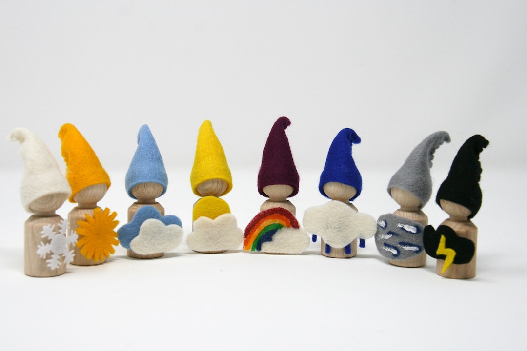 Weather Gnome / Waldorf / Sun / Rain / Snow / Peg Doll Seasons Tabel - Etsy