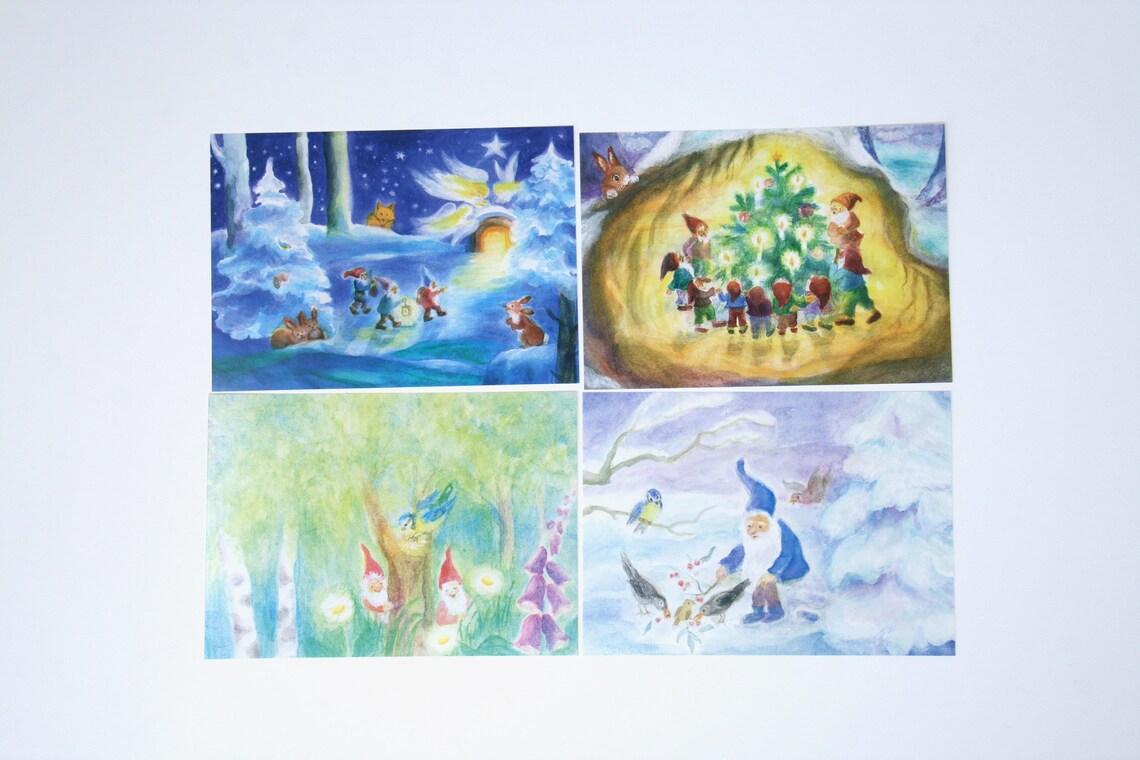 Gnome / Dwarf Postcards 16 Set by Dorothea Schmidt / Monthly - Etsy