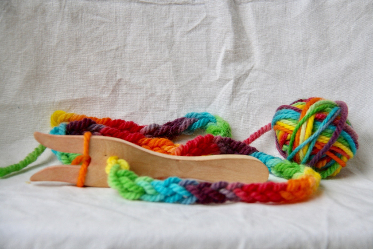 Wooden Lucet knitting Fork With Pure Wool / Lucet Cord | Etsy