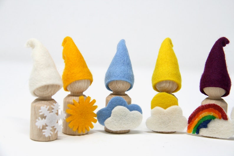 Weather Gnome / Waldorf / Sun / Rain / Snow / Peg Doll Seasons Tabel - Etsy