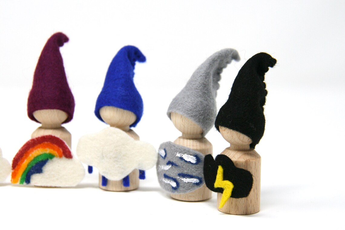 Weather Gnome / Waldorf / Sun / Rain / Snow / Peg Doll Seasons Tabel - Etsy