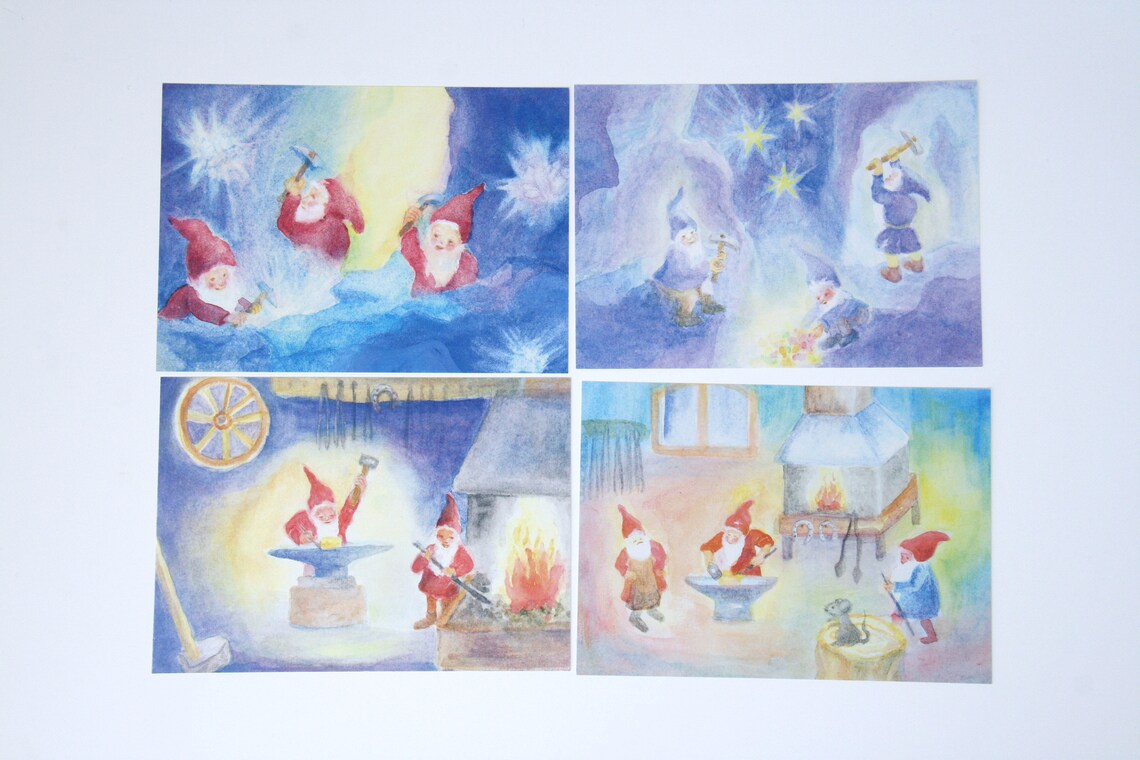 Gnome / Dwarf Postcards 16 Set by Dorothea Schmidt / Monthly - Etsy
