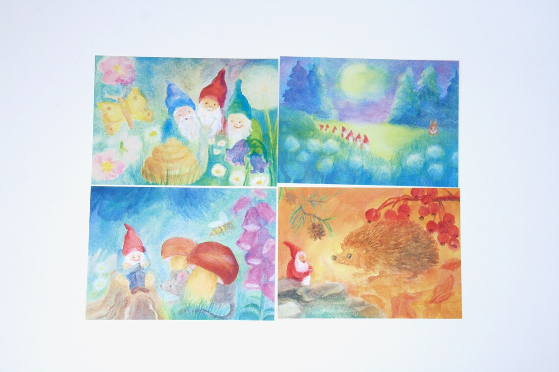 Gnome / Dwarf Postcards 16 Set by Dorothea Schmidt / Monthly - Etsy