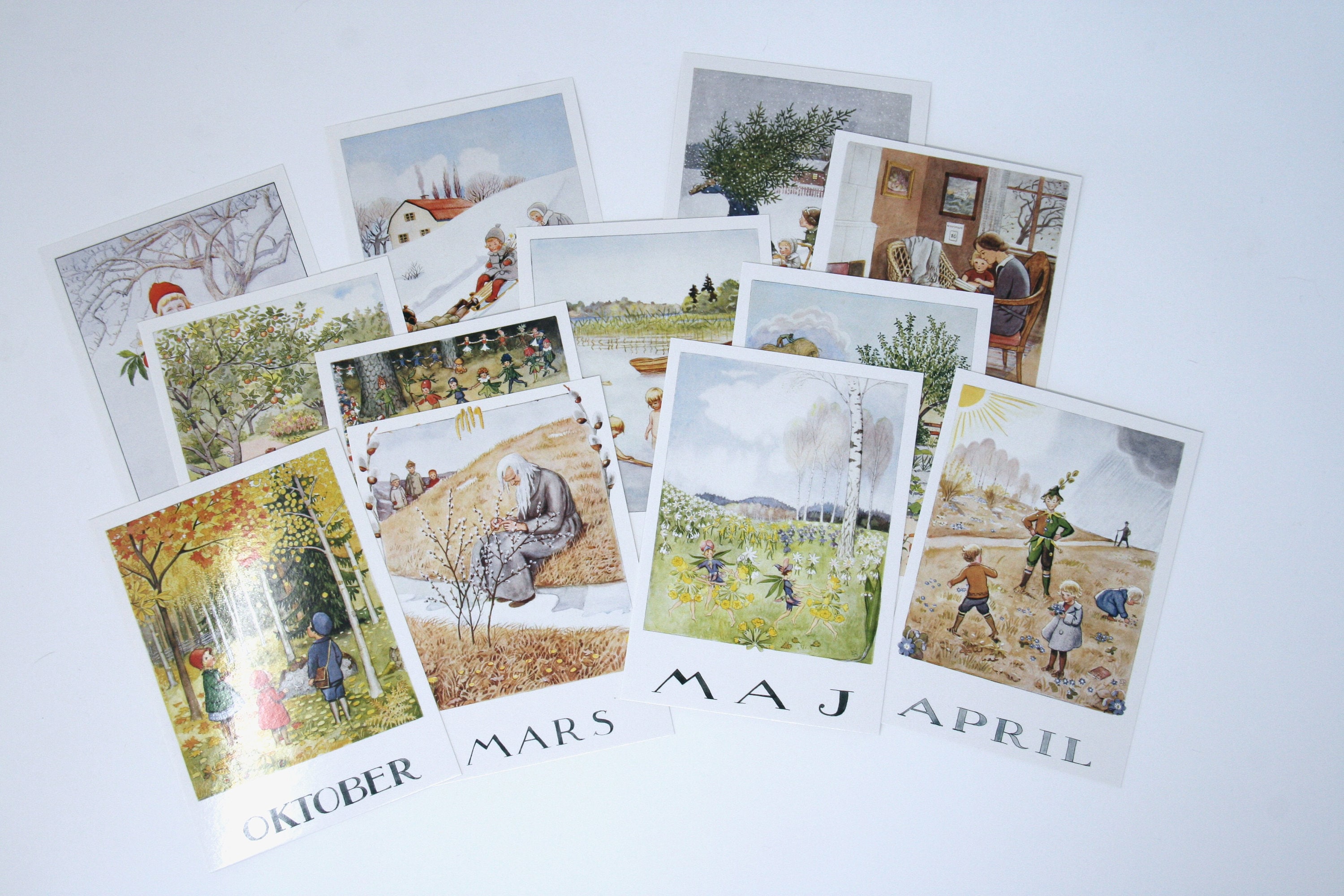Month Postcard 12 Set by Elsa Beskow / Monthly Postcards / - Etsy UK