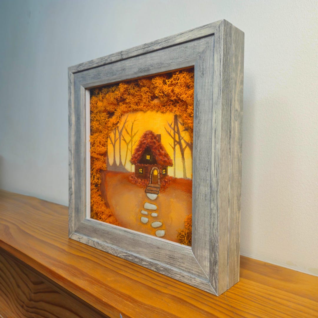 Moss Shadow Box Art – Autumn Cottage, Storybook Forest Decor - Etsy