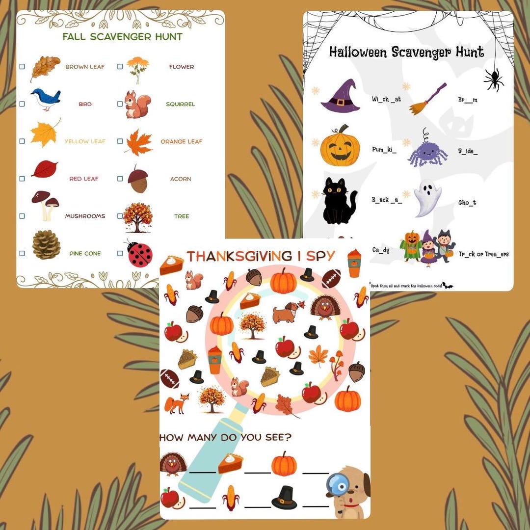 Printable Fall Activity Bundle | Thanksgiving I Spy + Halloween & Fall ...