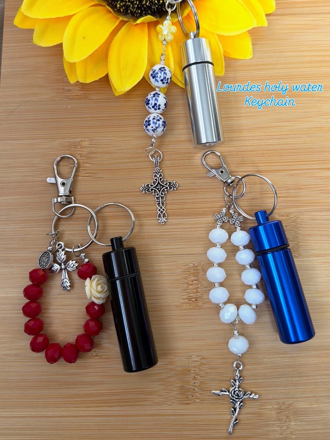 Rosary Keychain With Portable LOURDES Holy Water Bottle - Etsy