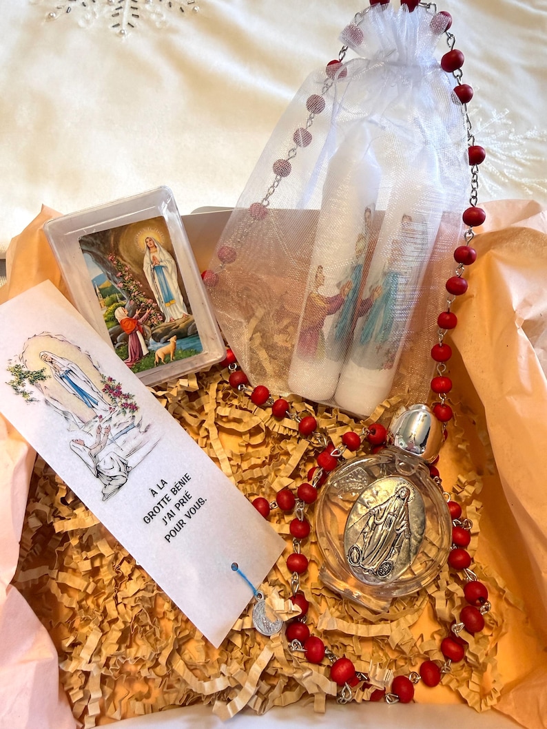 Lourdes Water Rosary Gift Set, Catholic Devotion Candles - Etsy