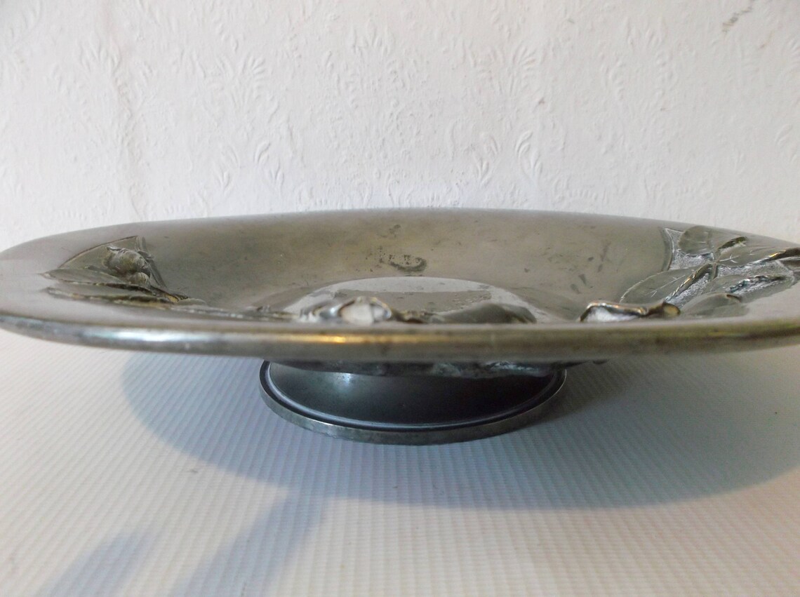 Vintage French Pewter Bowl Floral Repousse Pedestal Serving Bowl ...